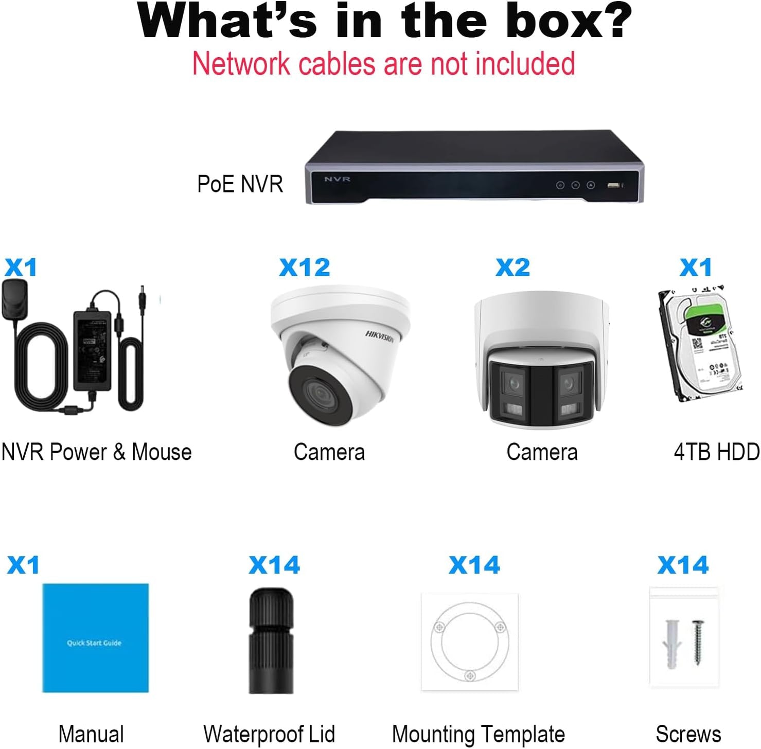 Hikvision IP Camera System, 8MP NVR Kit, 16 Channel 4K NVR 4TB with 12 ...