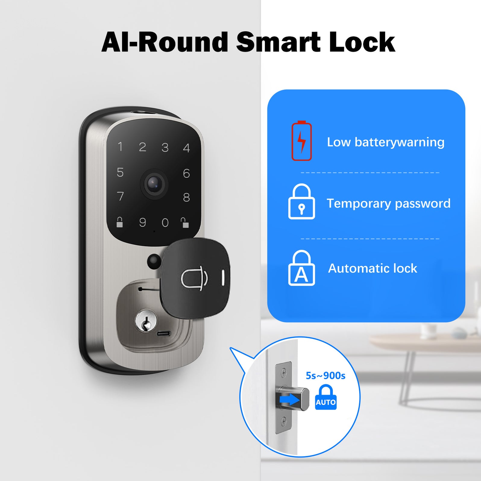 2K Video Smart Lock for Home Fingerprint Keyless Voice Control Door Lo ...